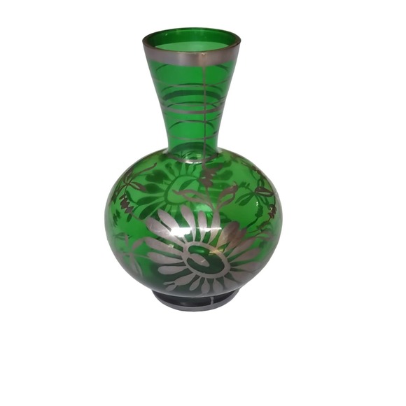 No Brand | Accents | Emerald Green Glass Silver Floral Overlay Painted ...